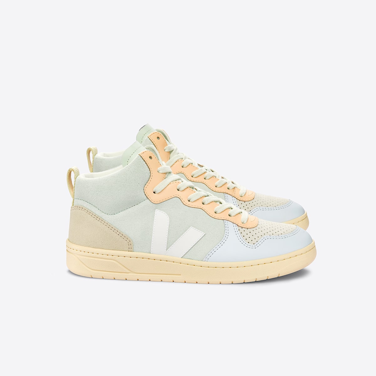 Mens Veja V-15 Suede Jade White Multi-Color Sneakers Replica – Veja ...